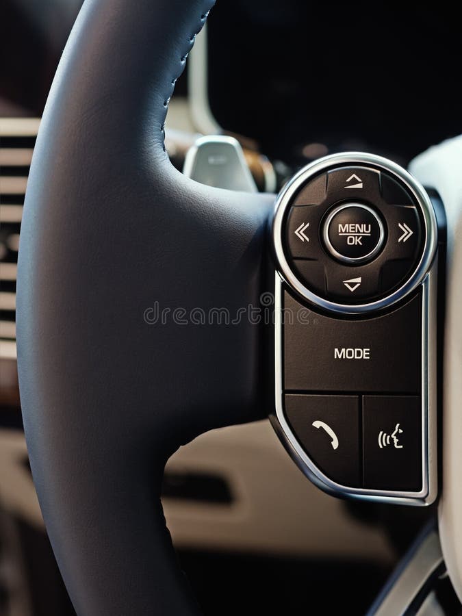 Car Multimedia System Control Buttons on the Steering Wheel Stock Image ...