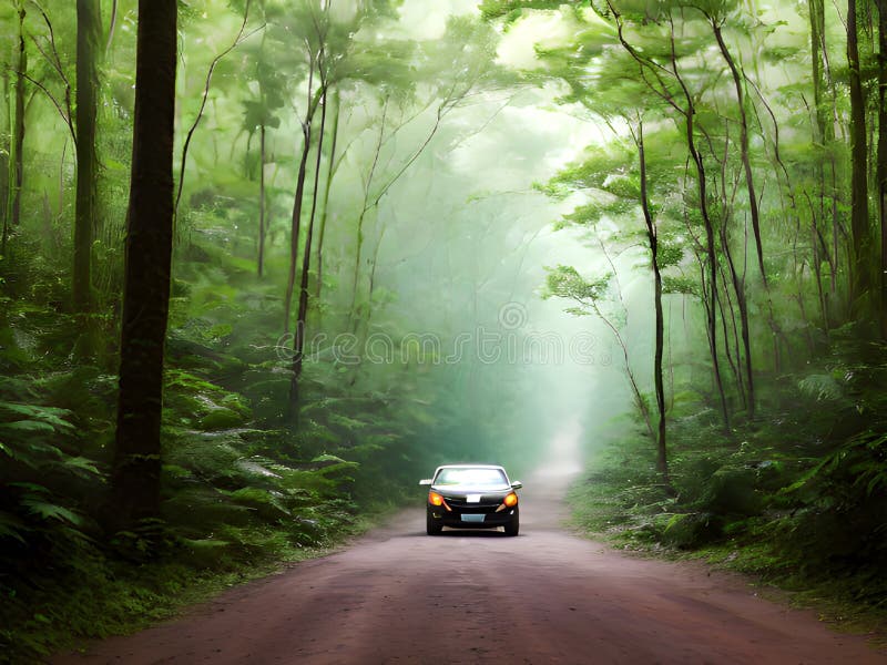 Car in the Nature Forest, Ai Generated Stock Illustration ...