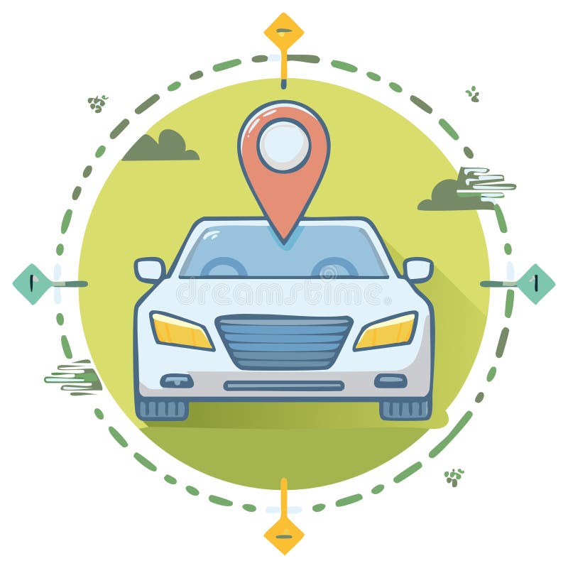 Car Navigation Concept with GPS Location Pin and Route Map Illustration ...