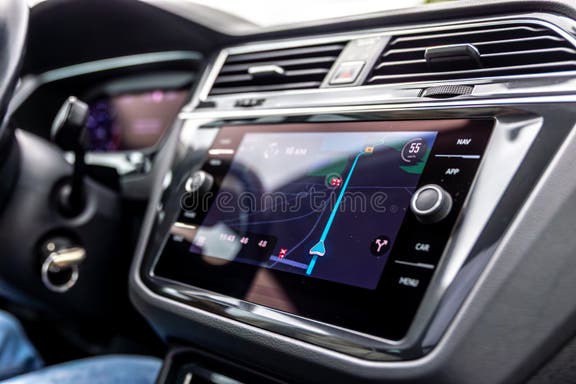 Car Navigation Display. Multimedia Panel. Auto Route Map Stock Photo ...