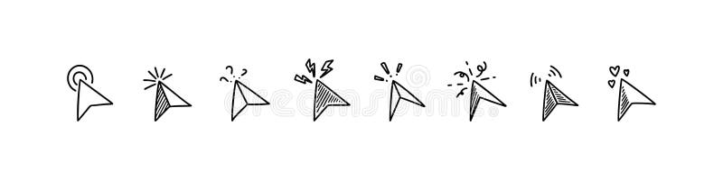 Car Navigation Doodle Pointer Set. Hand Drawn Sketch Click Icon. Sketch ...