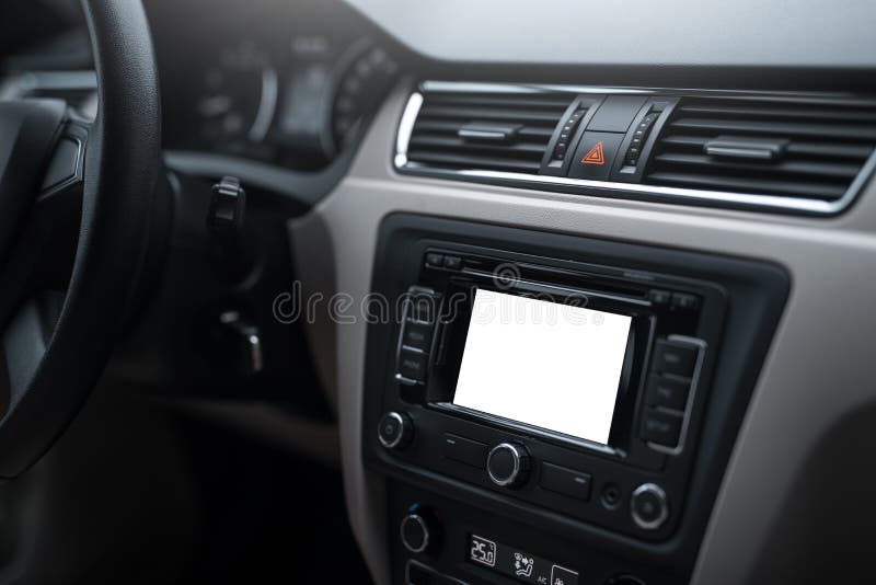 Car Navigation System in Modern Car Interior with Mock Up. Display of ...