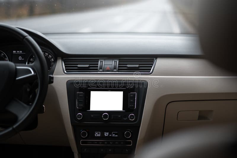 Car Navigation System in Modern Car Interior with Mock Up. Display of ...