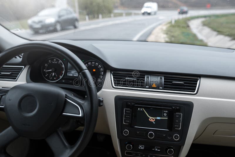Car Navigation System in Modern Car Interior. Stock Photo - Image of ...