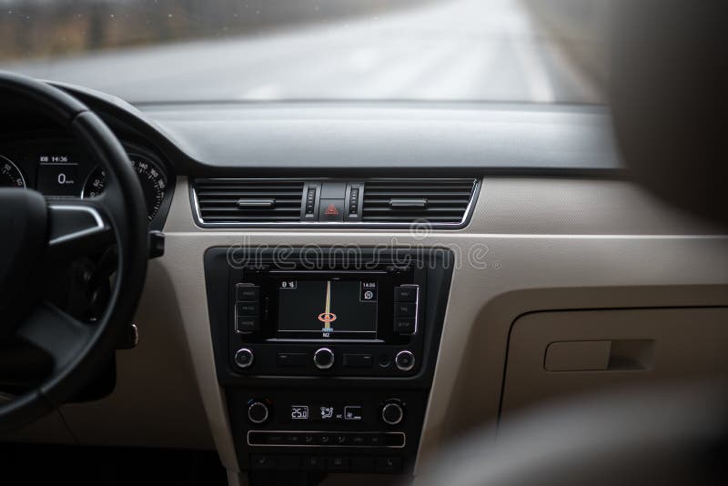 Car Navigation System in Modern Car Interior. Stock Photo - Image of ...