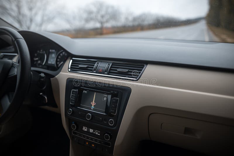Car Navigation System in Modern Car Interior. Stock Photo - Image of ...