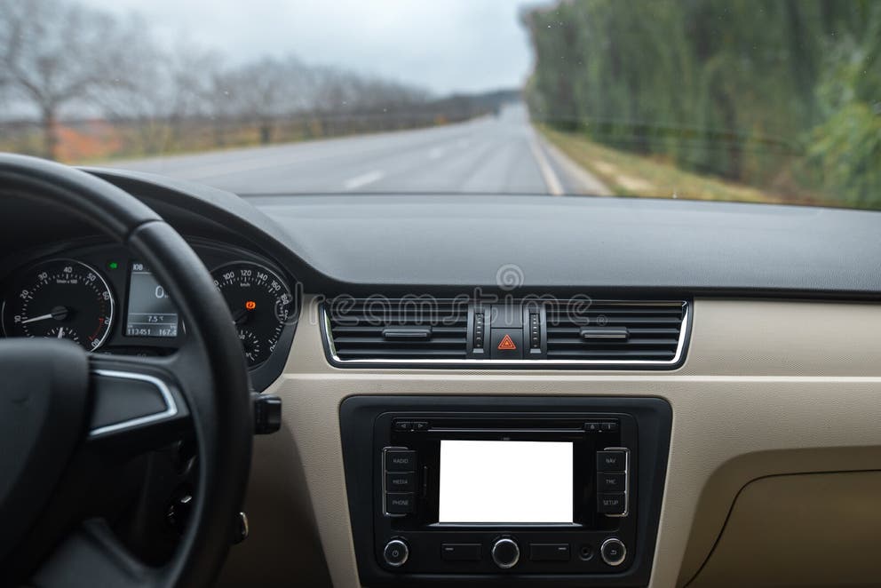 Car Navigation System in Modern Car Interior with Mock Up. Display of ...