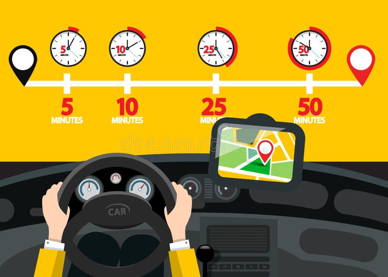 Car Navigation with Time Icons. Vector Road Map Stock Vector ...