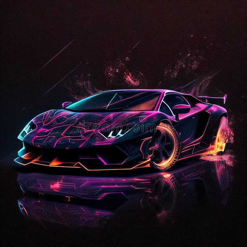 Car Neon Effect Image on Black Backgro Stock Photo - Image of model ...