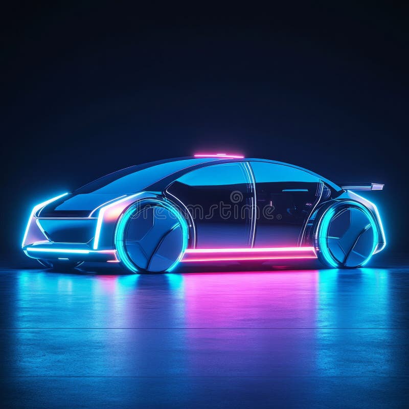 A Car with Neon Lights on it Stock Illustration - Illustration of ...