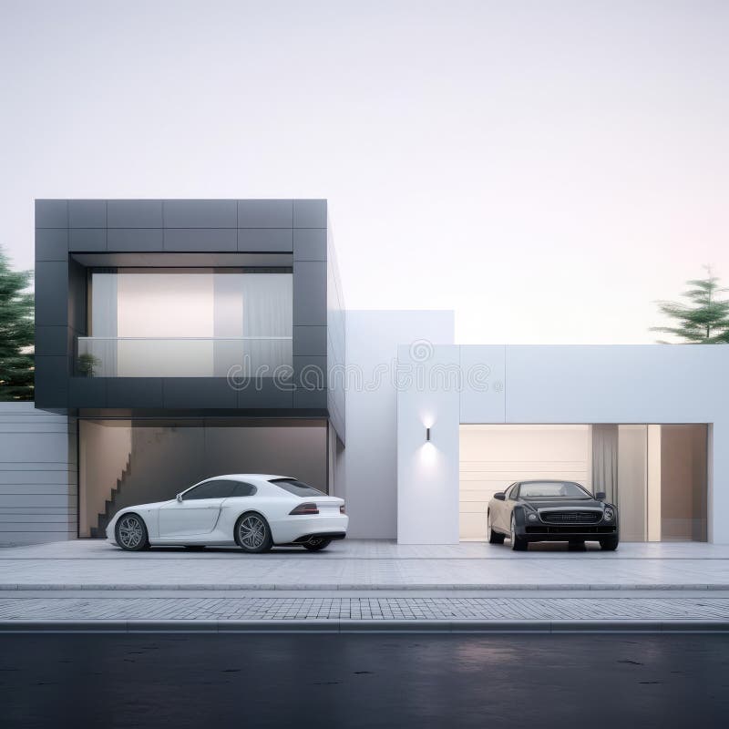 A Car Next To a Modern Country House Stock Illustration - Illustration ...