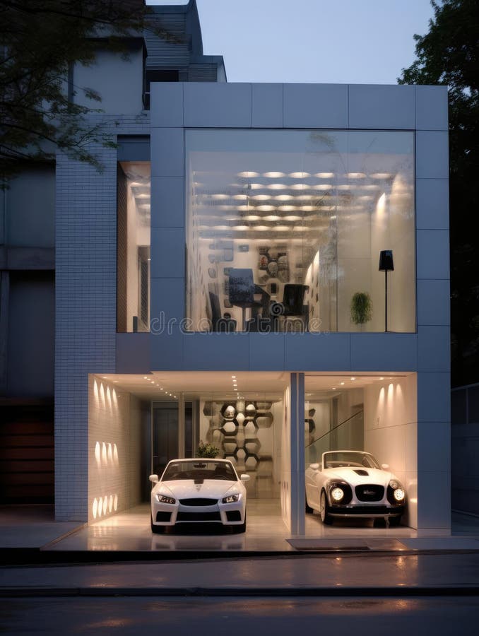 A Car Next To a Modern Country House Stock Illustration - Illustration ...