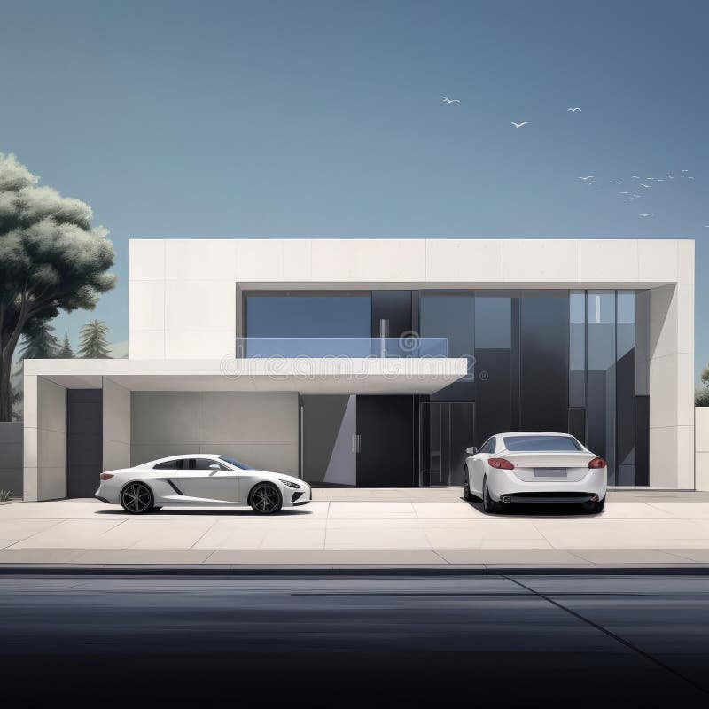 A Car Next To a Modern Country House Stock Photo - Image of property ...