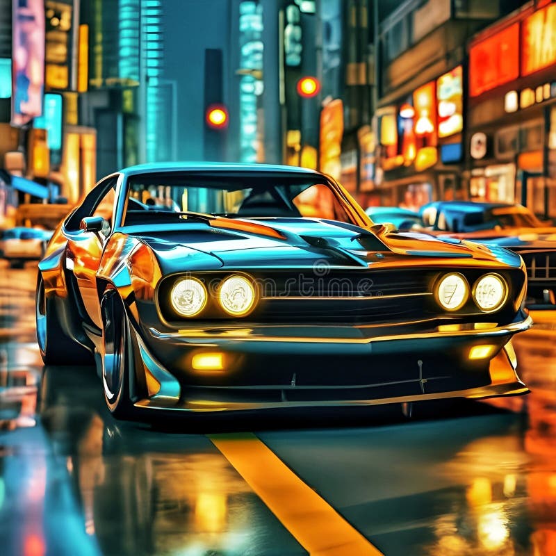 Car in the night city stock illustration. Illustration of city - 305027542