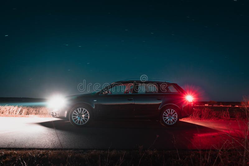 Car at Night with a Nice Sky and Stars Stock Image - Image of sedan ...