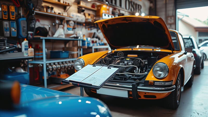 Car with open hood repair stock illustration. Illustration of broken ...