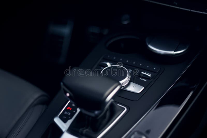 Car Options Selection Button. Leather Car Interior. Modern Car ...