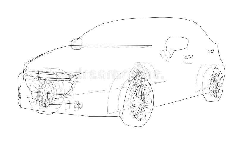 Car Outline Drawing. Vector Stock Vector - Illustration of draft ...
