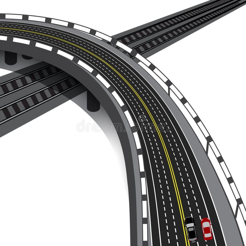 Car Overpass Crossing the Railway. Cars. Illustration Stock Vector ...