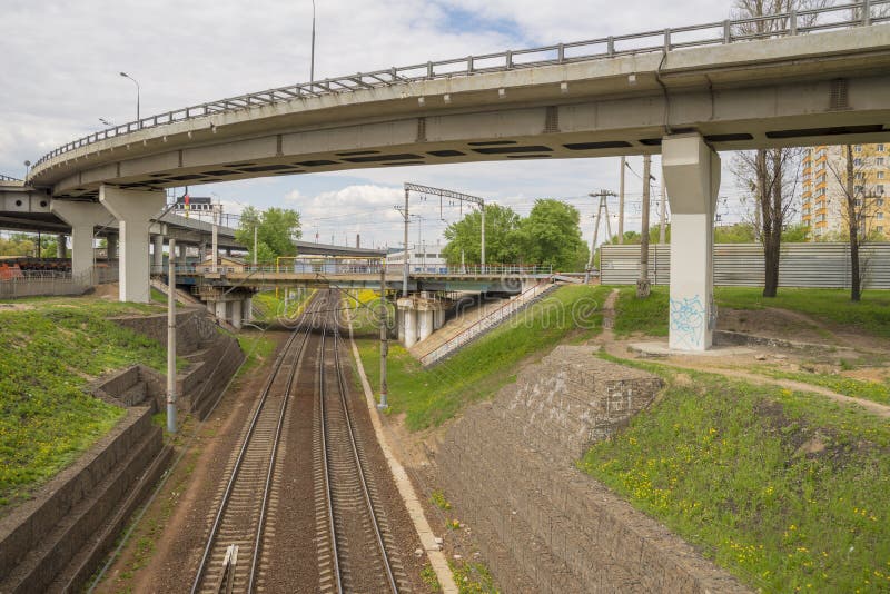 Car Overpass Running Over Railway Tracks Stock Image - Image of ...
