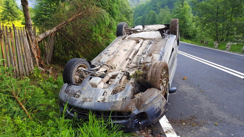 Car Overturned on the Street Stock Photo - Image of highway, road ...