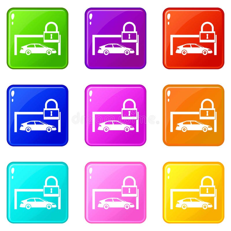 Car and Padlock Icons 9 Set Stock Vector - Illustration of icon ...