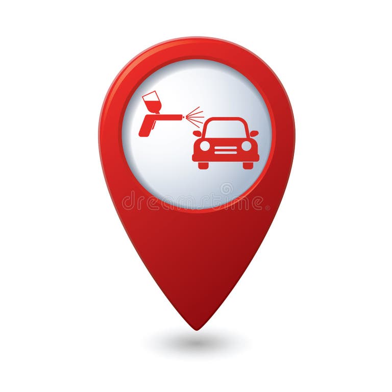 Car and Paint Sprayer Icon on Te Map Pointer Stock Vector ...