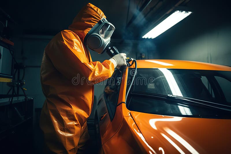 Car Painter in Action, Creating a Flawless Paint Job in a Professional ...