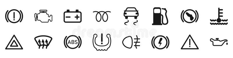 Car Panel Indication Icon Set Vector. Car Control Panel Symbols. Black ...