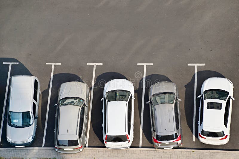 Aerial Top View Of Parking Lot With Many Cars From Above ...