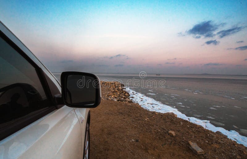 Car Park on Beach at Sunset Stock Image - Image of vehicle, written ...