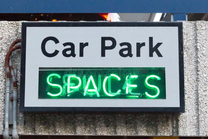Car Park Neon Sign stock photo. Image of room, spaces - 43087390