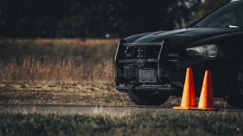 Car Parked Behind a Row of Traffic Cones Stock Photo - Image of curb ...