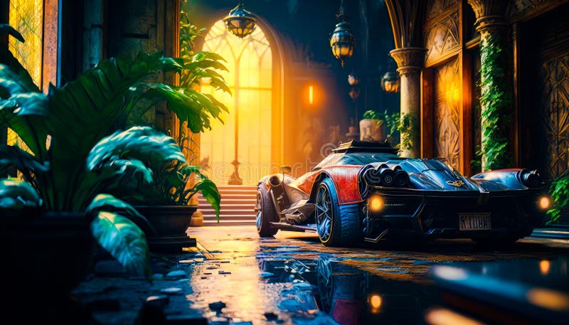 Car is Parked in Front of Building. Fantasy Stock Illustration ...