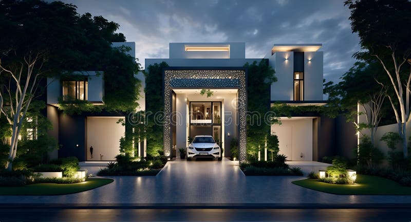 A Modern Car Parked in Front of a Luxurious Villa Created with ...
