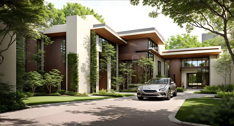 A Modern Car Parked in Front of a Luxurious Villa Created with ...