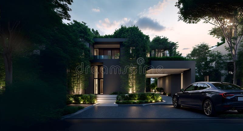 A Modern Car Parked in Front of a Luxurious Villa Created with ...