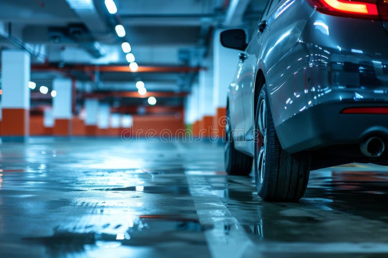 A Car is Parked in a Garage with Copy Space Stock Illustration ...