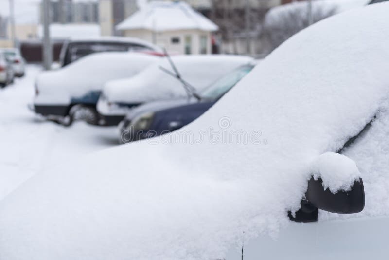 Car Parked on Street Under Winter Snow Fall Stock Image - Image of ...