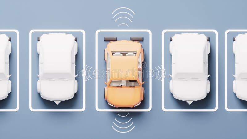 The Car is Parking Automatically in a Parking Lot, 3d Rendering Stock ...