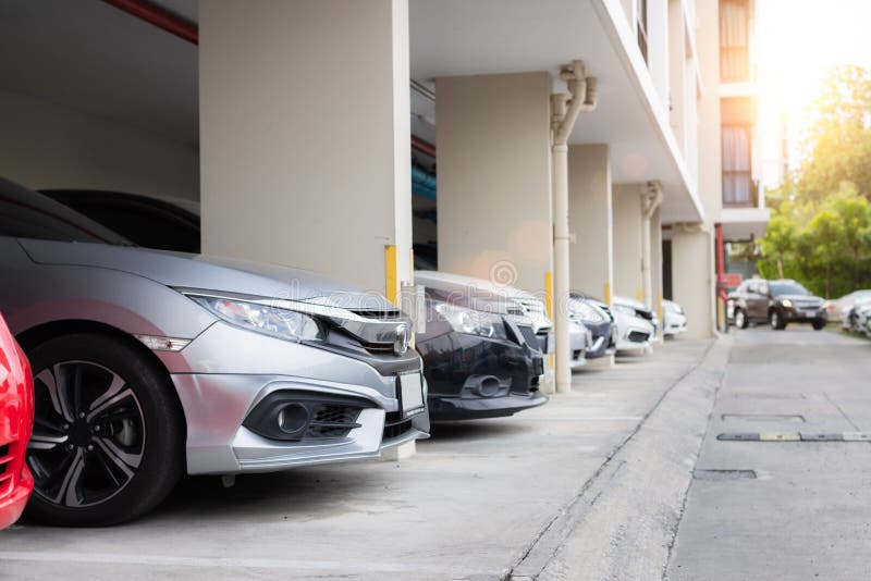 Car Parking in Lot of Indoor Building. Stock Photo - Image of dealer ...
