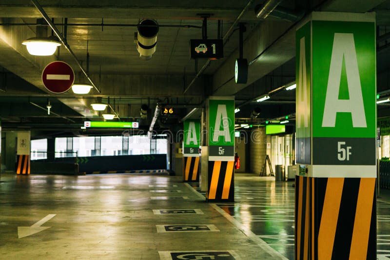 Car Parking with Sensors and Electronic Information Displays. Stock ...