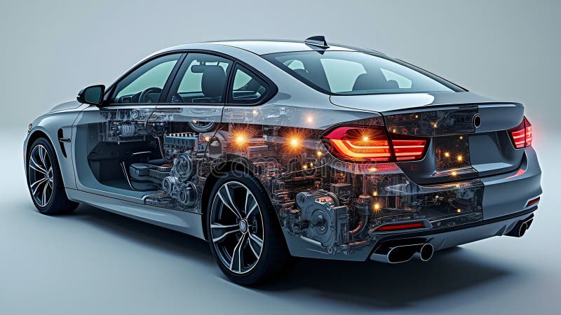 Automobile with Sectioned Transparent Body Revealing Internal Mechanics ...
