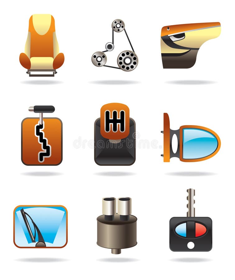 Car Parts Icon Set, Cartoon Style Stock Vector - Illustration of ...