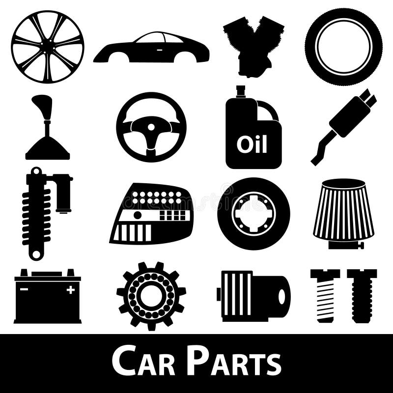 Vector Black Car Parts Icons Set Stock Vector - Illustration of ...