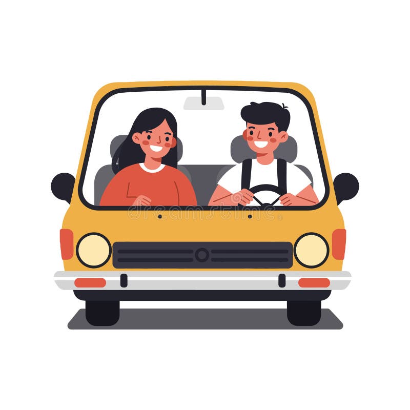 Car Passengers Enjoying a Lively Conversation in a Bright Flat Vector ...