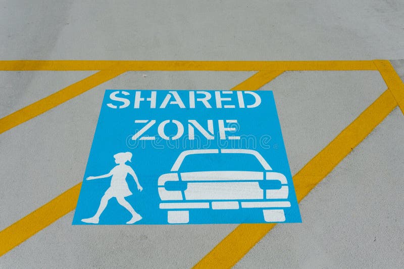 Car and People Shared Zone Sign on Ground Stock Image - Image of shared ...