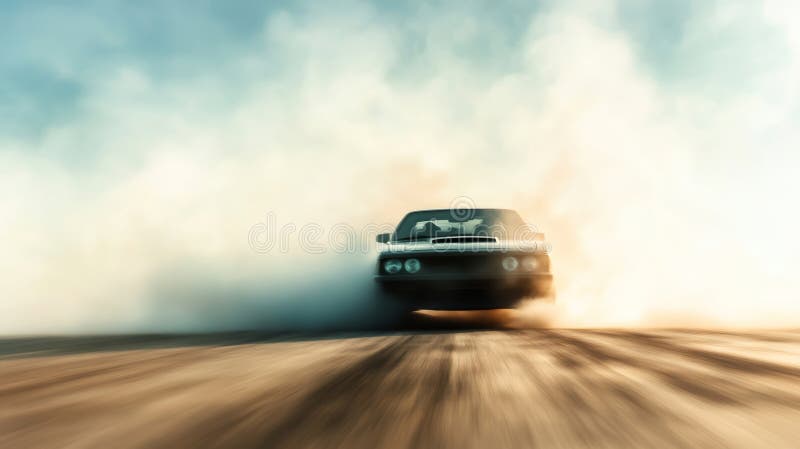 Car Performs a Sharp Turn, Creating Grey-blue Tire Smoke and Skid Marks ...