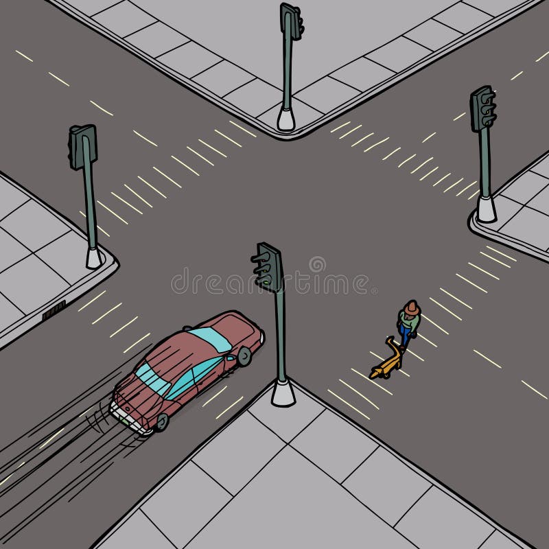 Car and Person at Intersection Stock Vector - Illustration of drawn ...