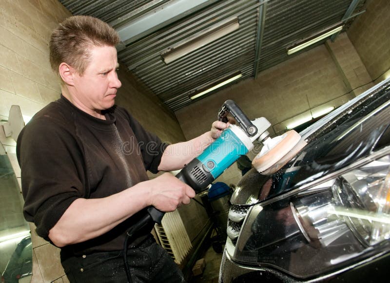 Car polishing worker stock photo. Image of swirls, oxidation - 13919670